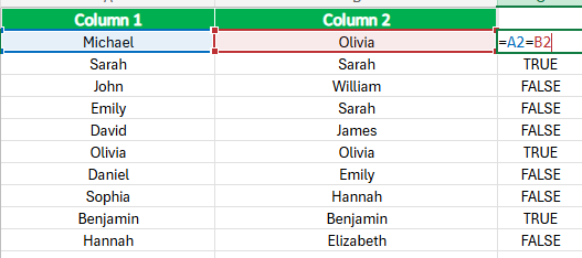 Comparison of Two Columns in Excel: 5 Easy Methods